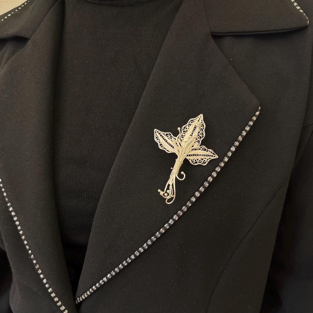 Filigree Lily Flower Lapel Pin, 925 Sterling Silver Embroidered Silver ...