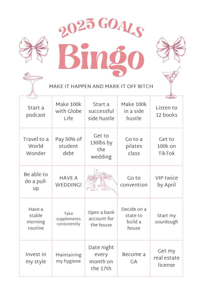 2025 Pink Bingo Card With Bows - Etsy