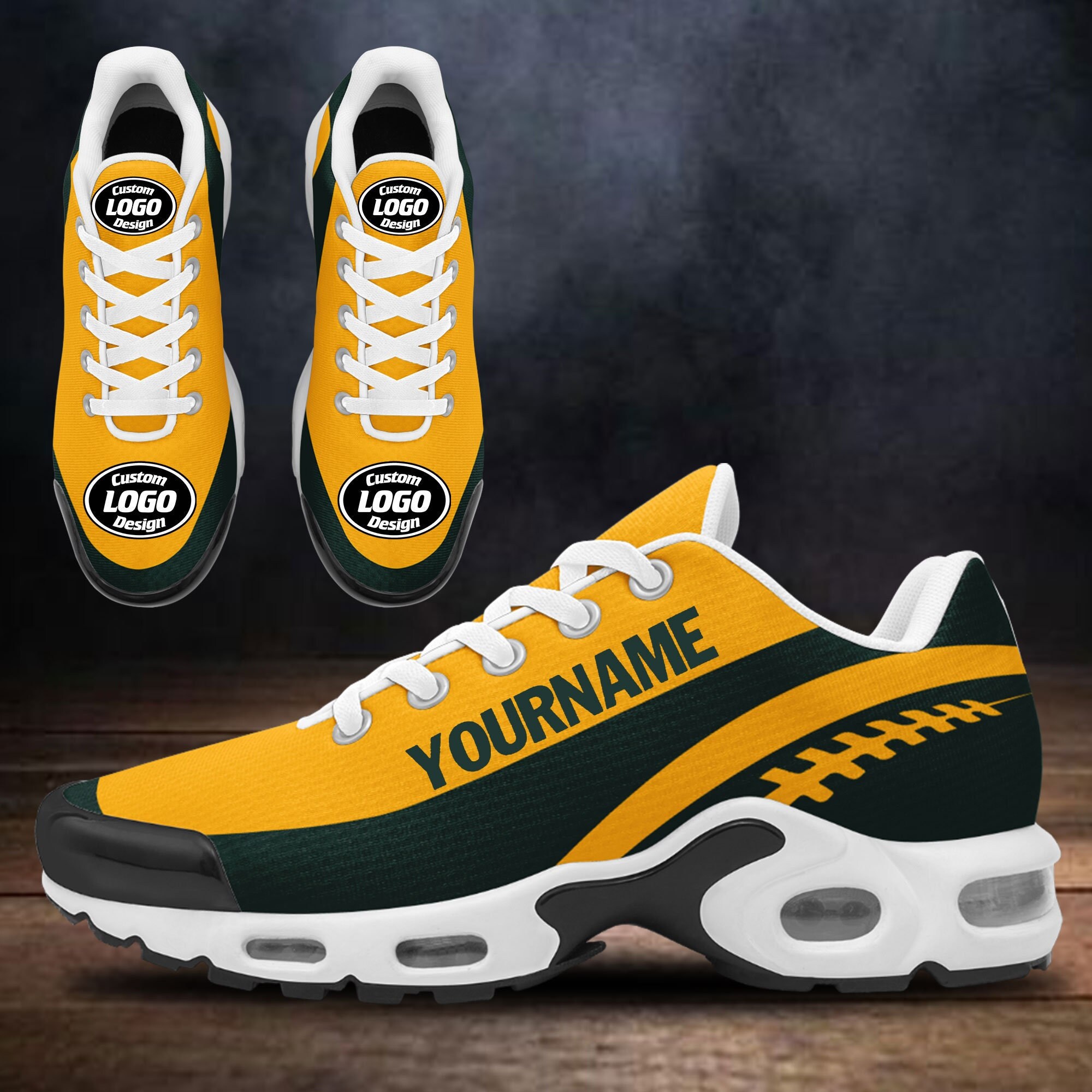 Custom Men's Sports Shoes,personalized Yellow Green Running Baseball ...