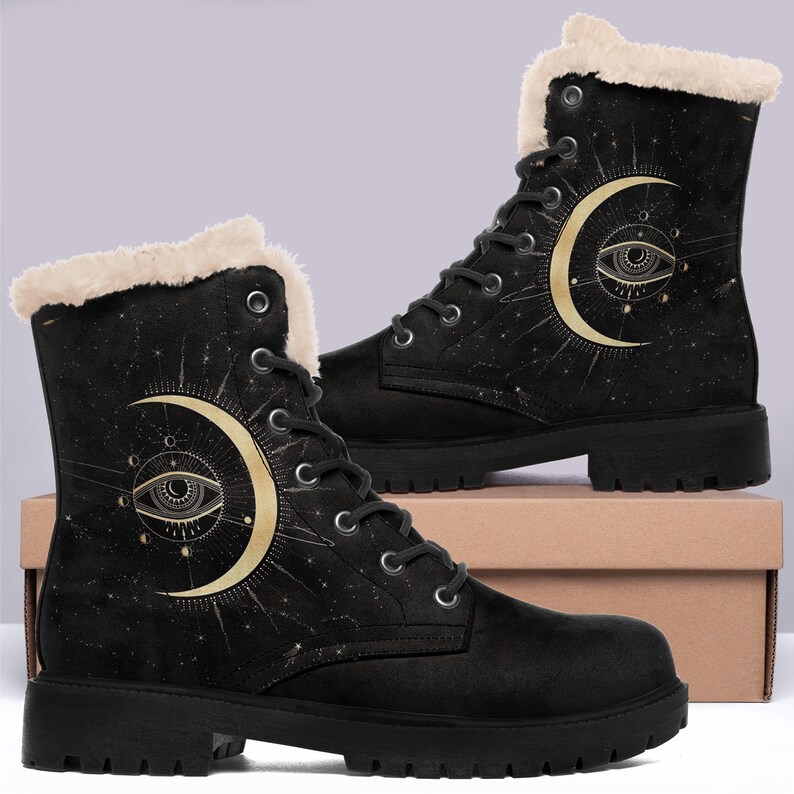 Custom Winter Snow Footwear,personalized Sun and Moon Ankle Boots ...