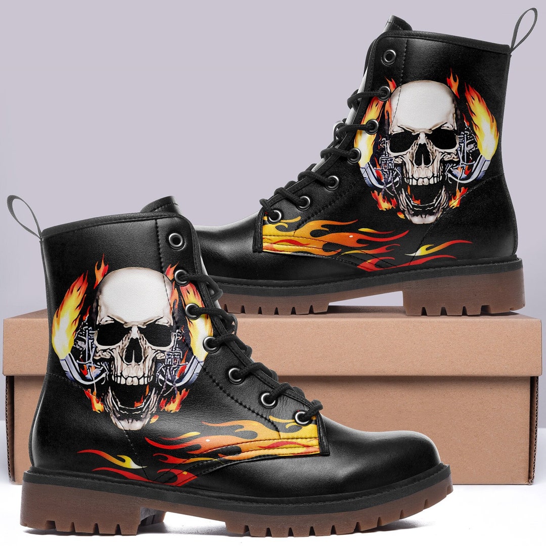 Custom Men Skull Ankle Boots,personalized Women Halloween Leather Lace ...