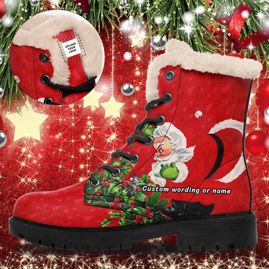 Custom Red Christmas Santa Boots,personalized Fashion Lace up New ...