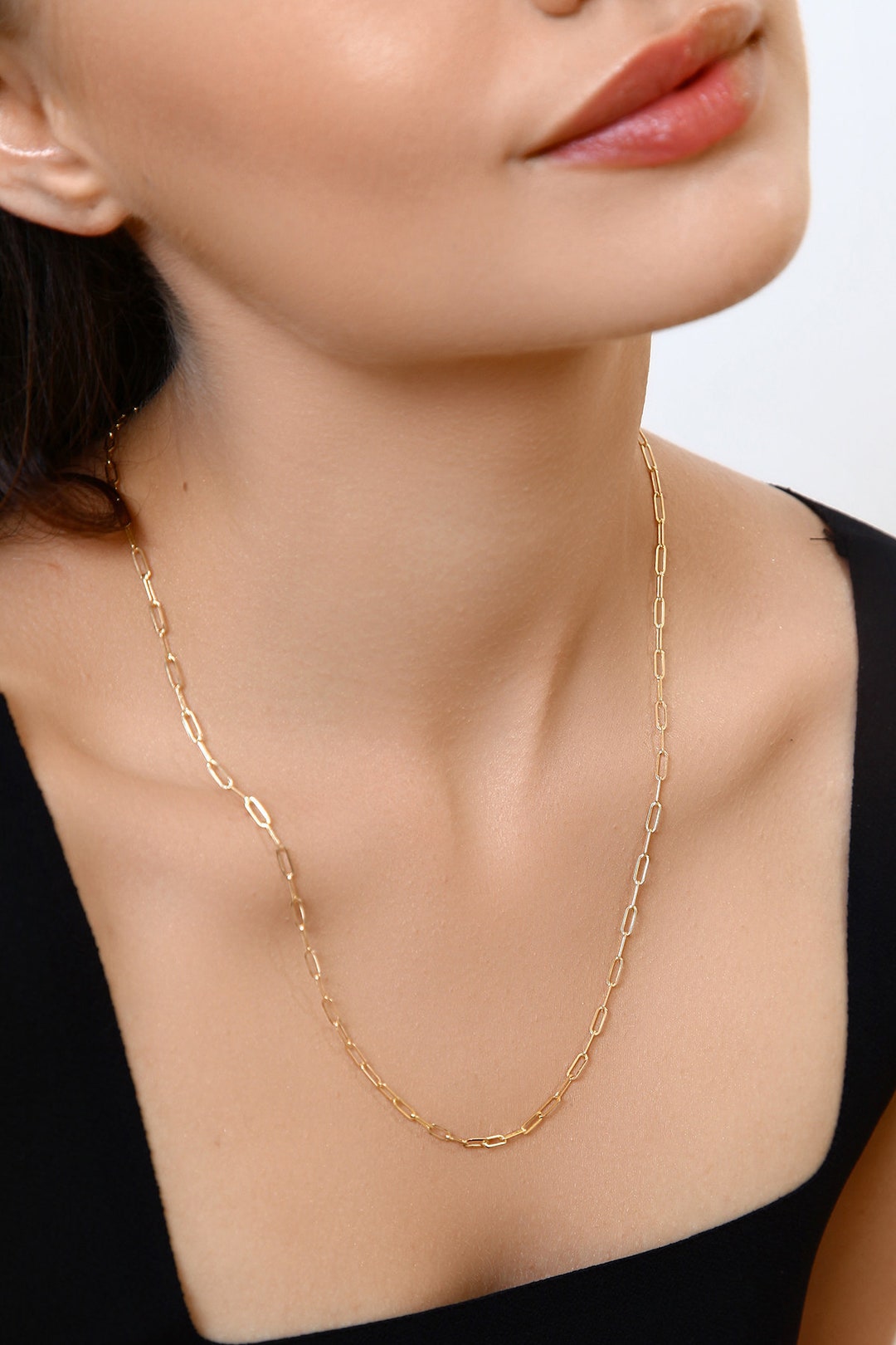 14K Solid Gold Paperclip Figaro Chain Unisex Chains Gift for Her ...