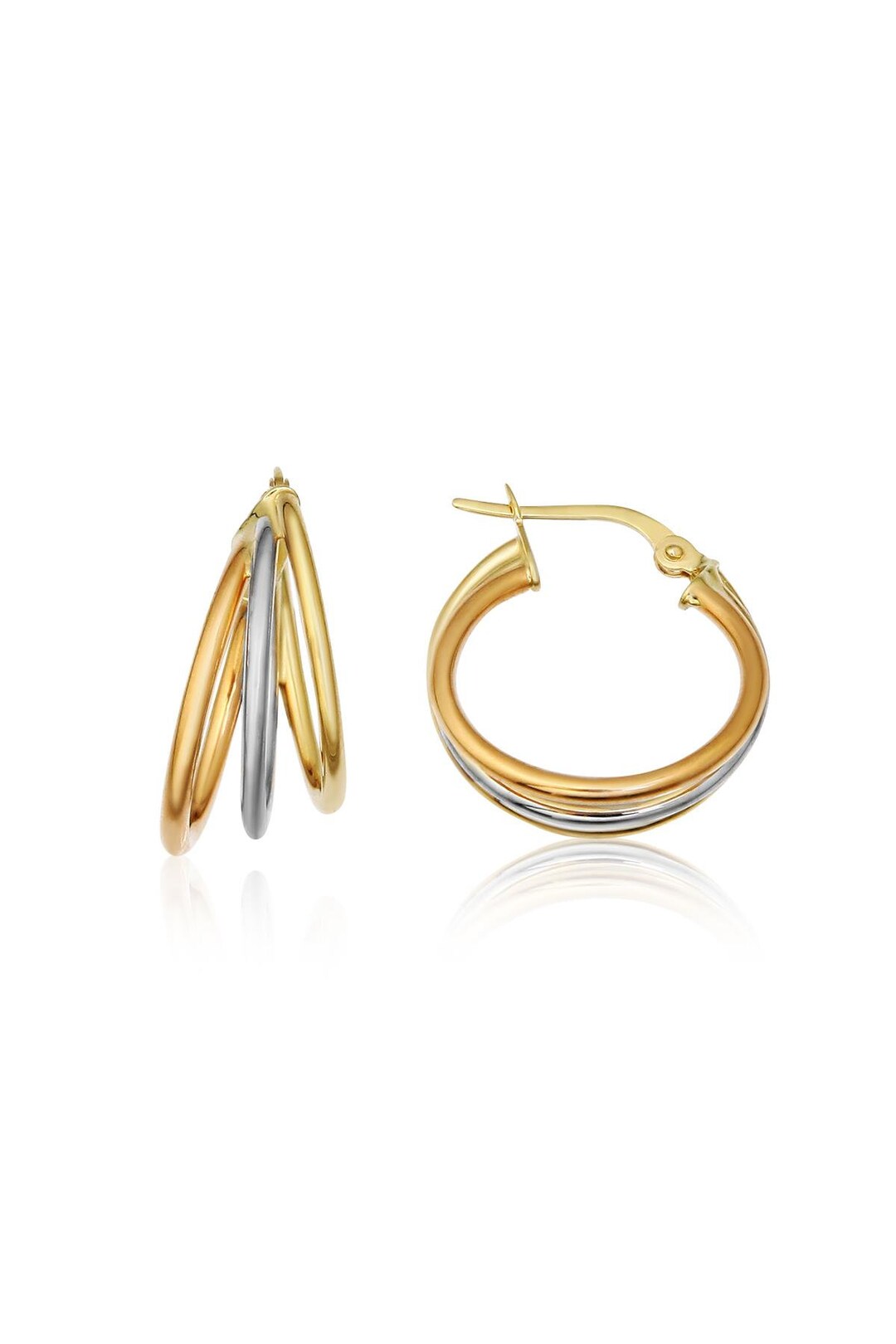 14K Solid Gold Tri Color Hoop Earrings • Triple Round Hoop • Rose ...
