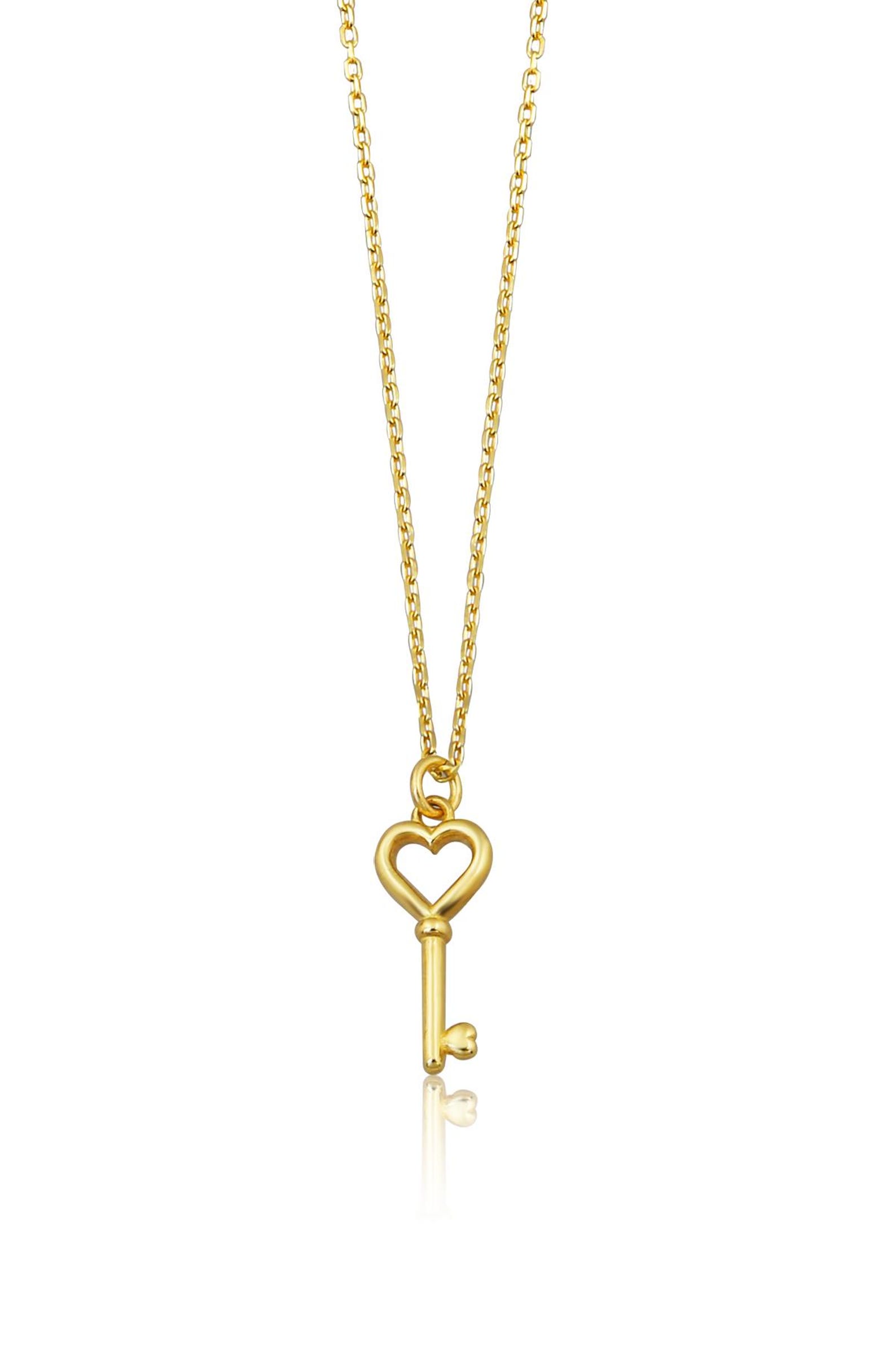 14K Solid Gold Heart Key Necklace • 18 Inc Key to My Heart Pendant ...