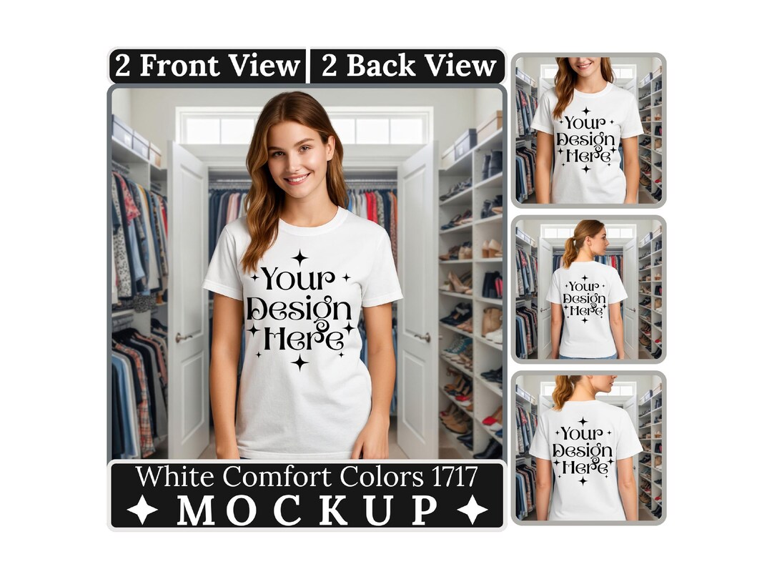 White Comfort Colors 1717 T-shirt Mockup - Front and Back View Bundle ...