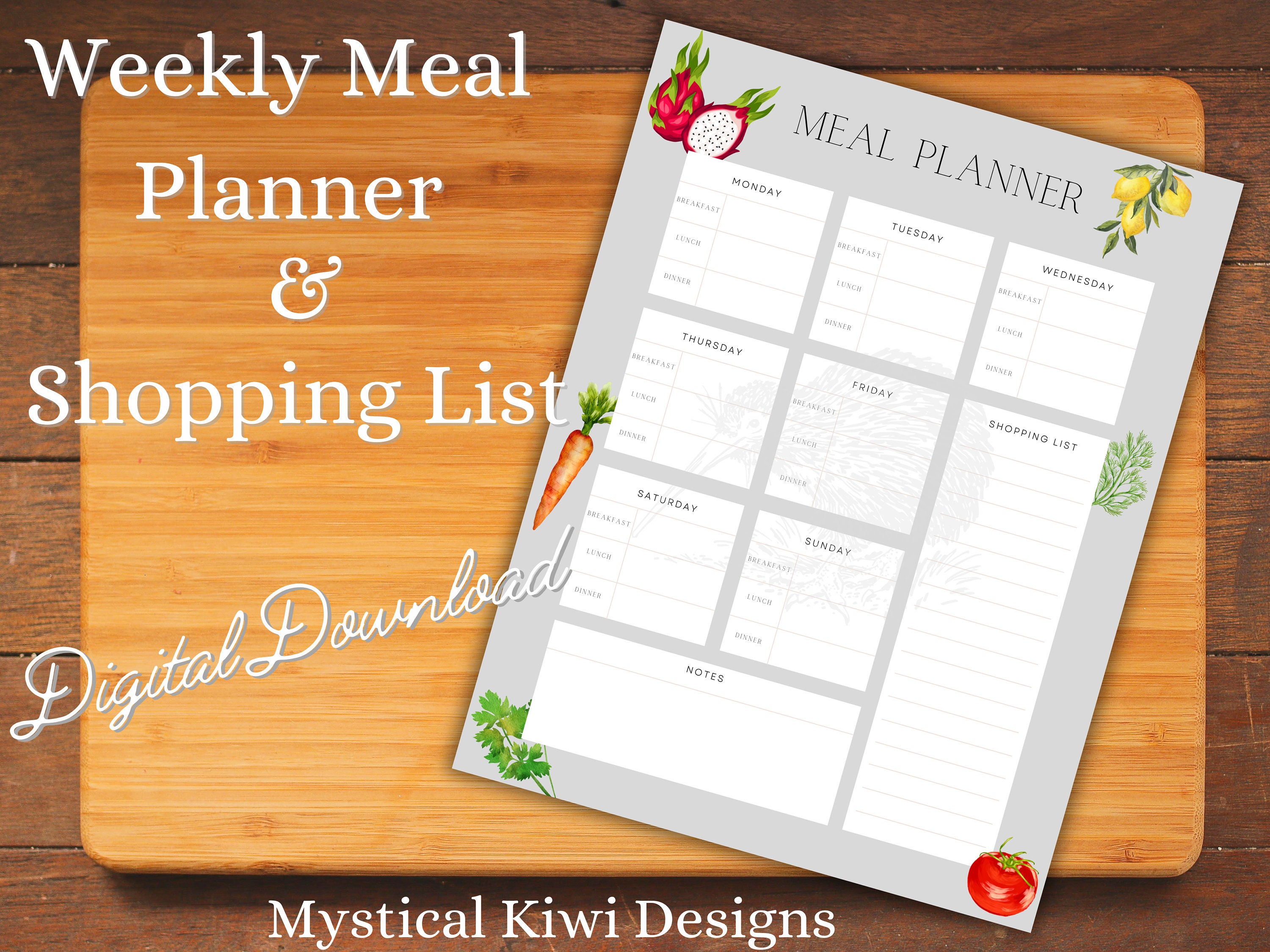 Weekly Meal Planner With Shopping List - Etsy