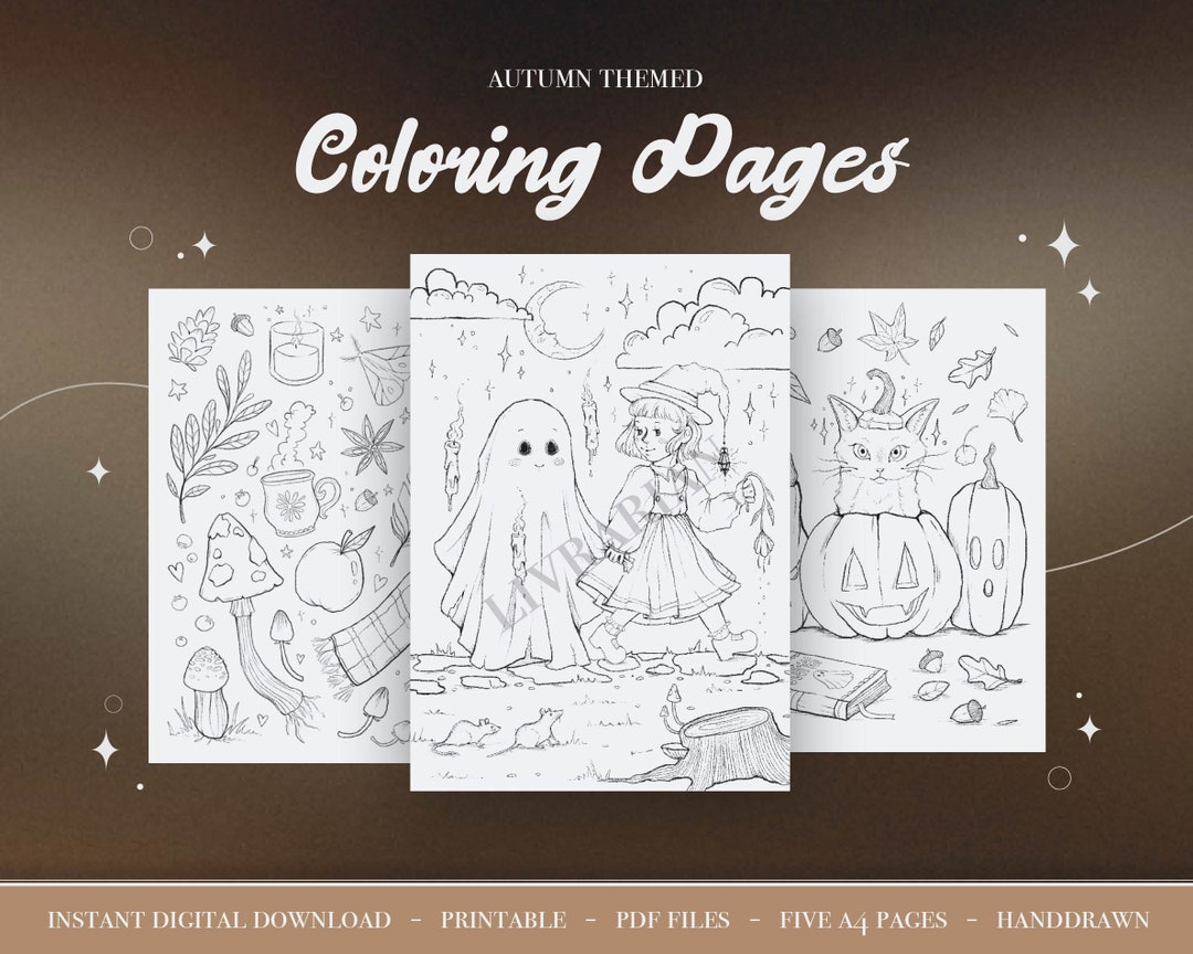 Coloring Pages Aesthetic Fall Autumn Halloween Themed - Etsy