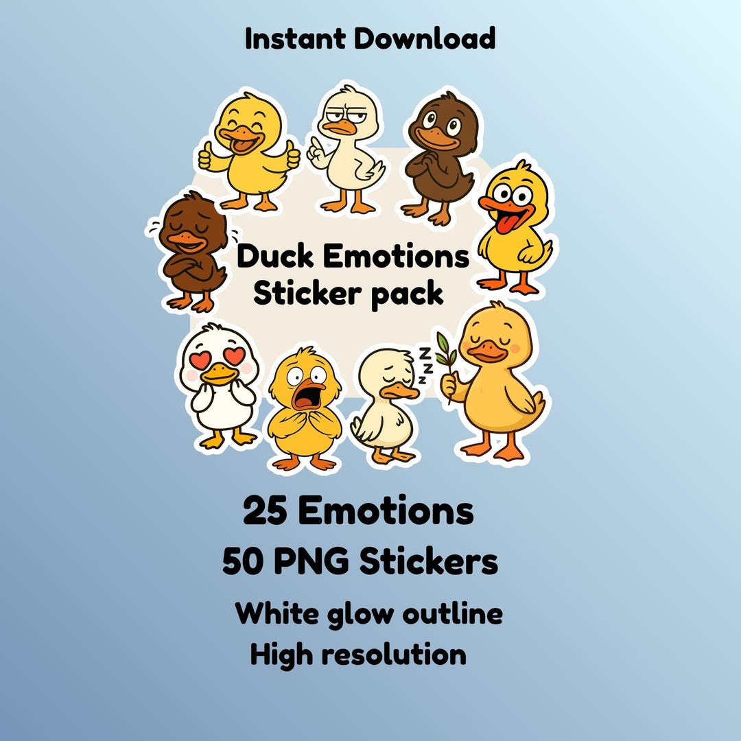 Adorable Duck Emotion Stickers, 50 PNG Stickers, Planner and Teacher ...