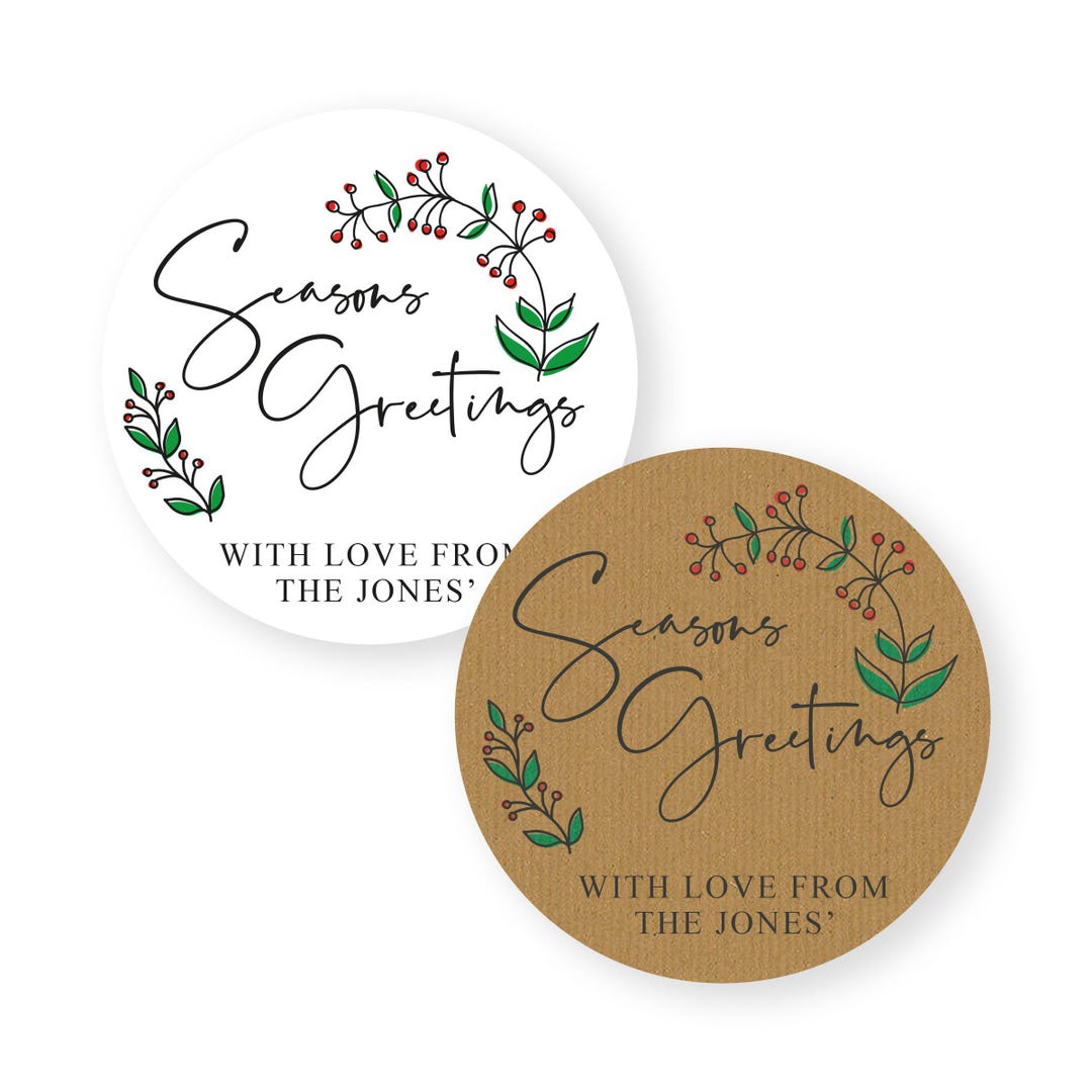 Custom Seasons Greetings Sticker Labels Personalised Christmas Gift ...