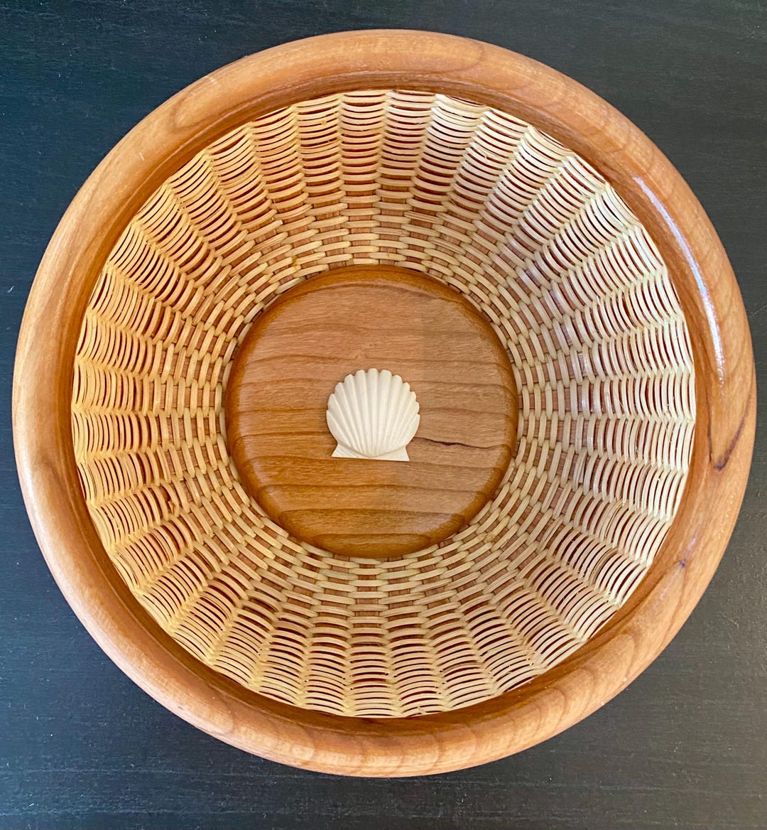 6” Round Cherry Wood Nantucket Lightship Basket With 1” Scallop Shell ...