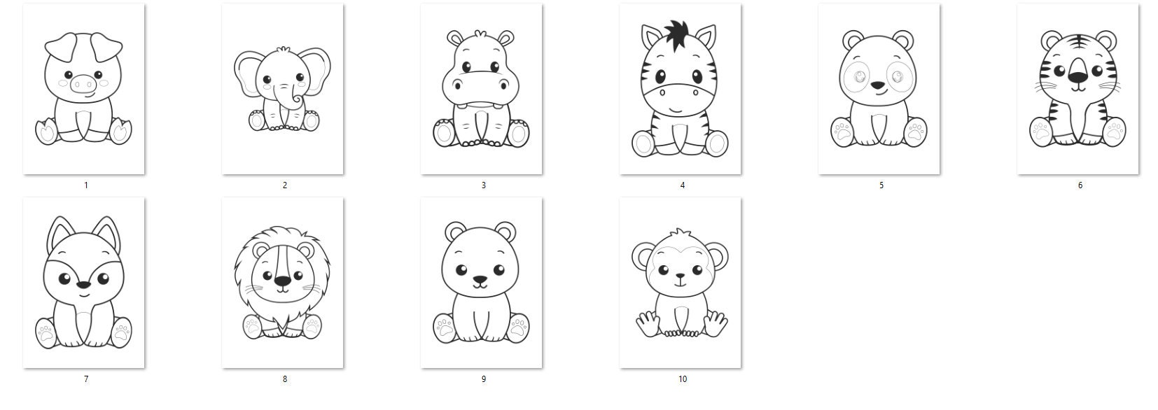 10 Pages Printable Children Coloring Book - Animals Level 1 | Zoo ...