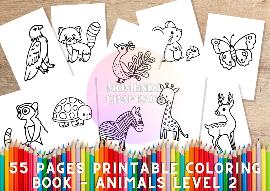 55 Pages Printable Children Coloring Book Animals Level 2 Easy Coloring ...