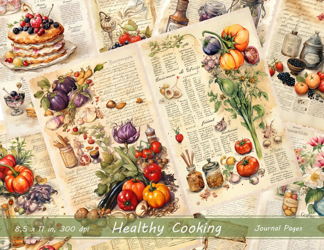 Cooking Junk Journal Vintage Cook Book Digital Scrapbook Healthy ...