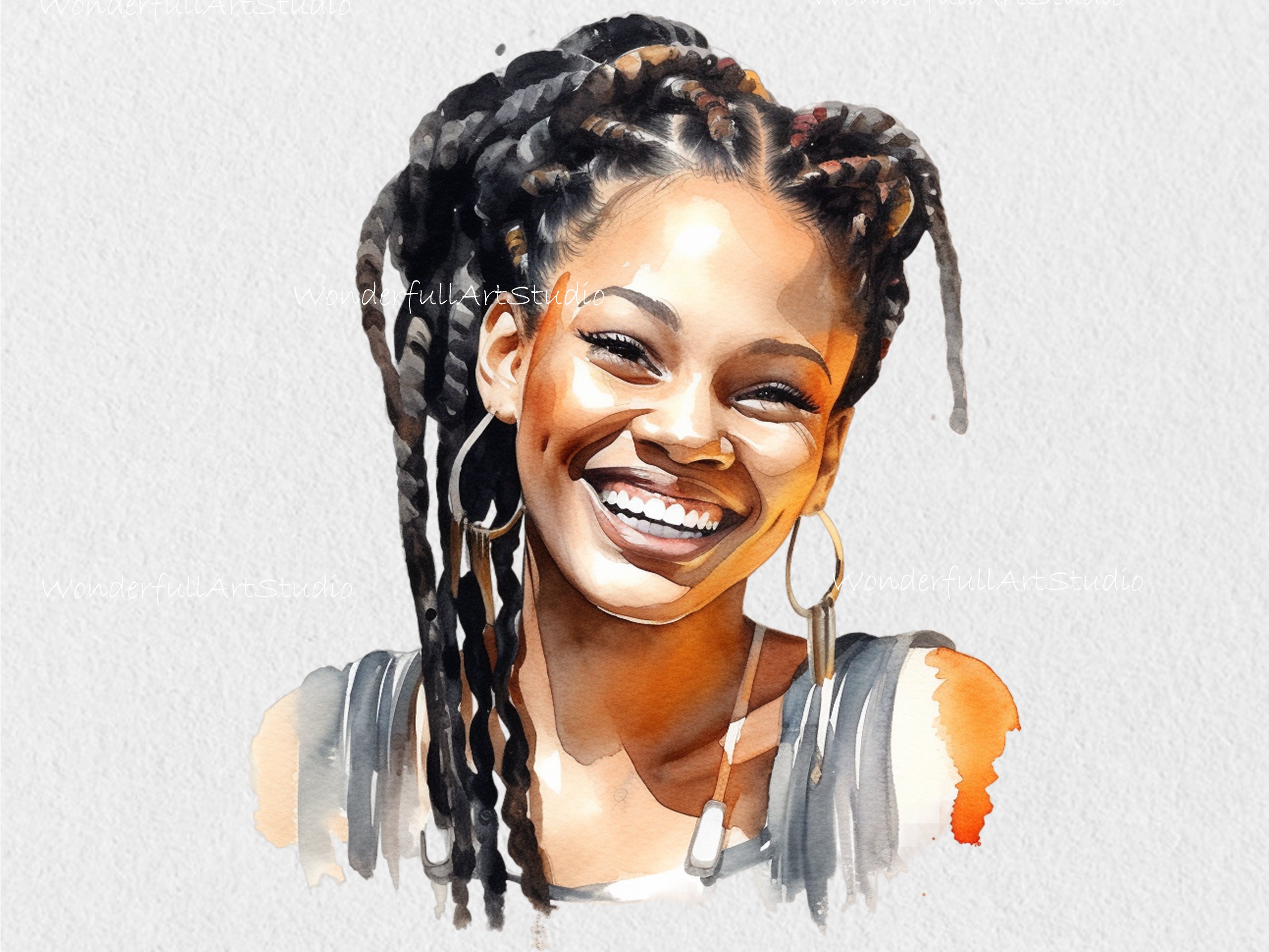 Black Girl Clipart Watercolor Smiley Face PNG Commercial Use - Etsy