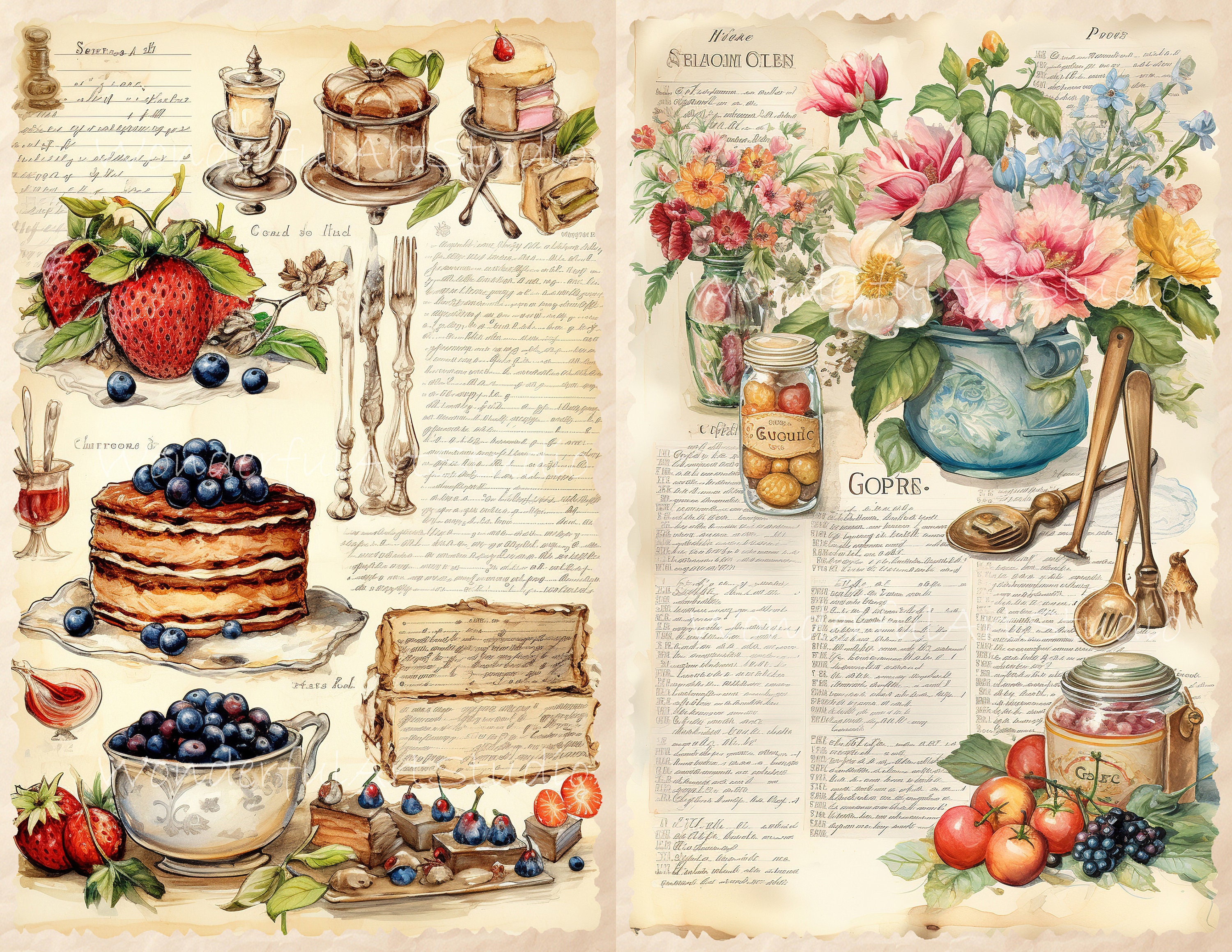 Cooking Junk Journal Vintage Cook Book Digital Scrapbook Healthy ...