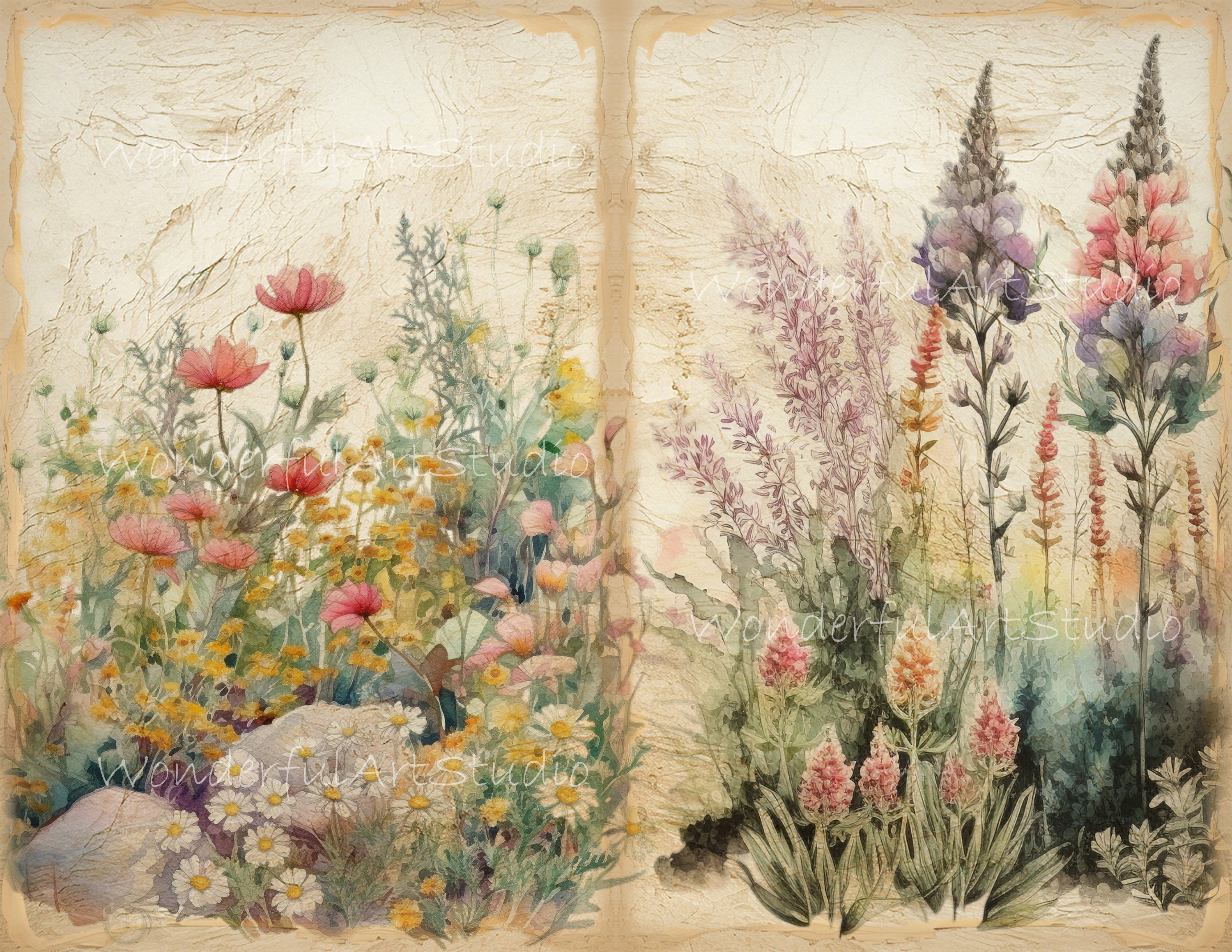 Flower Garden Junk Journal Pages, Digital Scrapbook Paper Kit ...