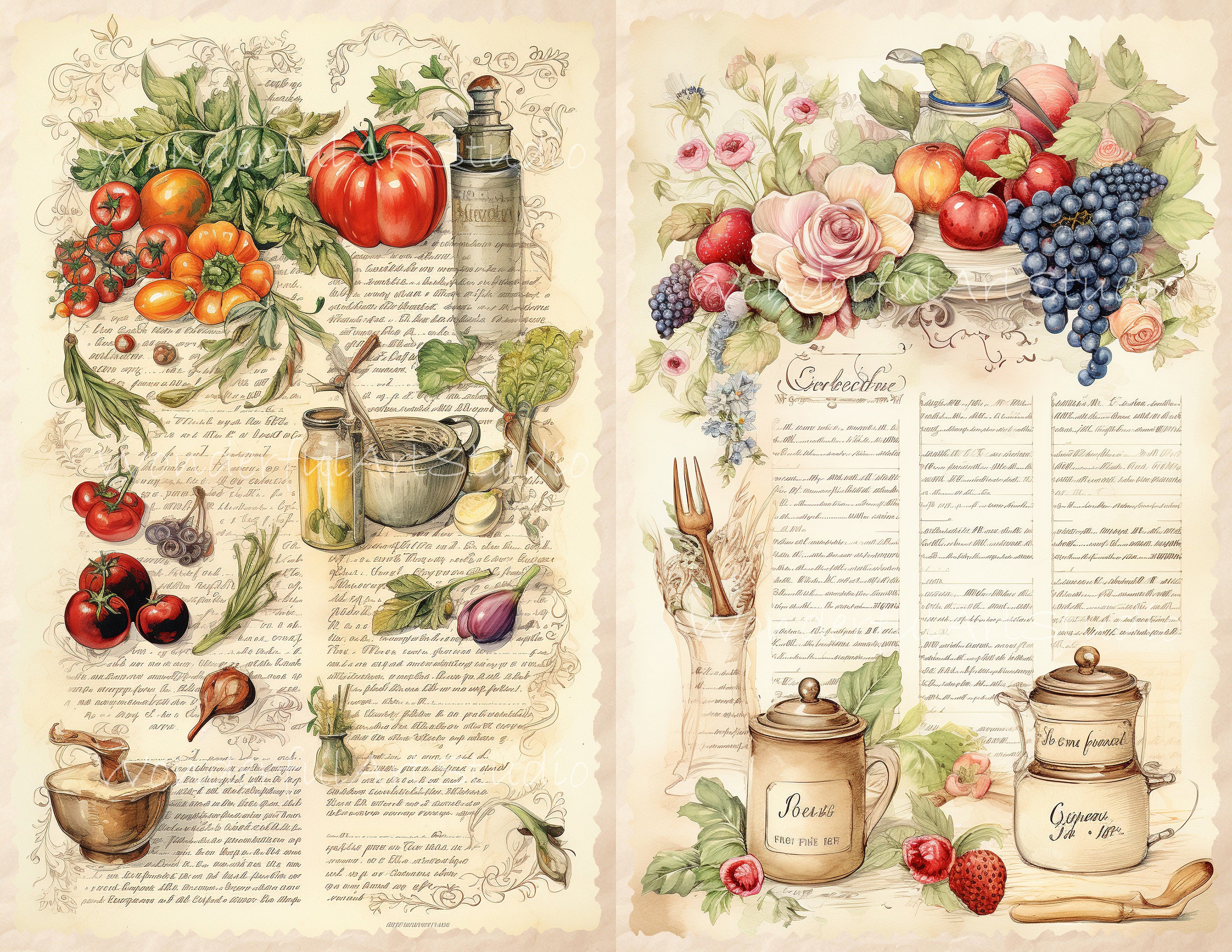 Cooking Junk Journal Vintage Cook Book Digital Scrapbook Healthy ...