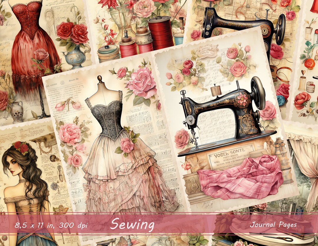 Sewing Junk Journal, Vintage Seamstress Journal Pages, Watercolor ...