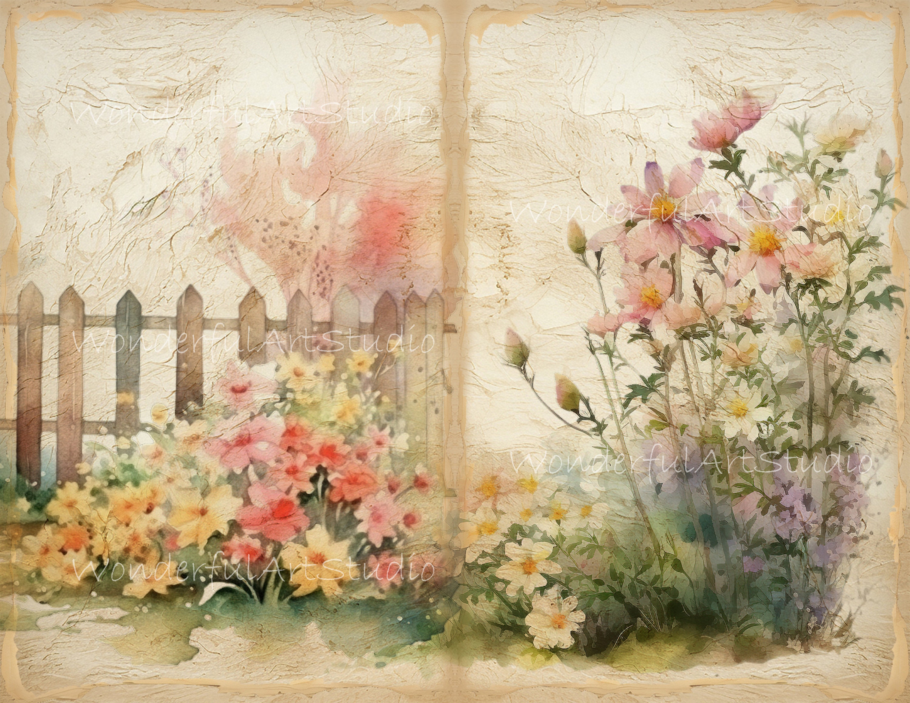 Flower Garden Junk Journal Pages, Digital Scrapbook Paper Kit ...