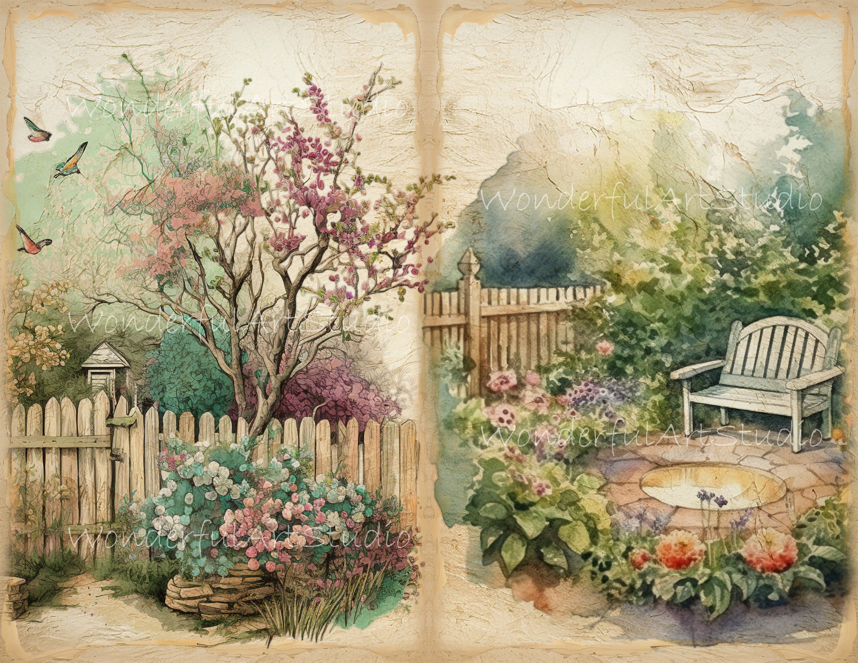 Flower Garden Junk Journal Pages, Digital Scrapbook Paper Kit ...