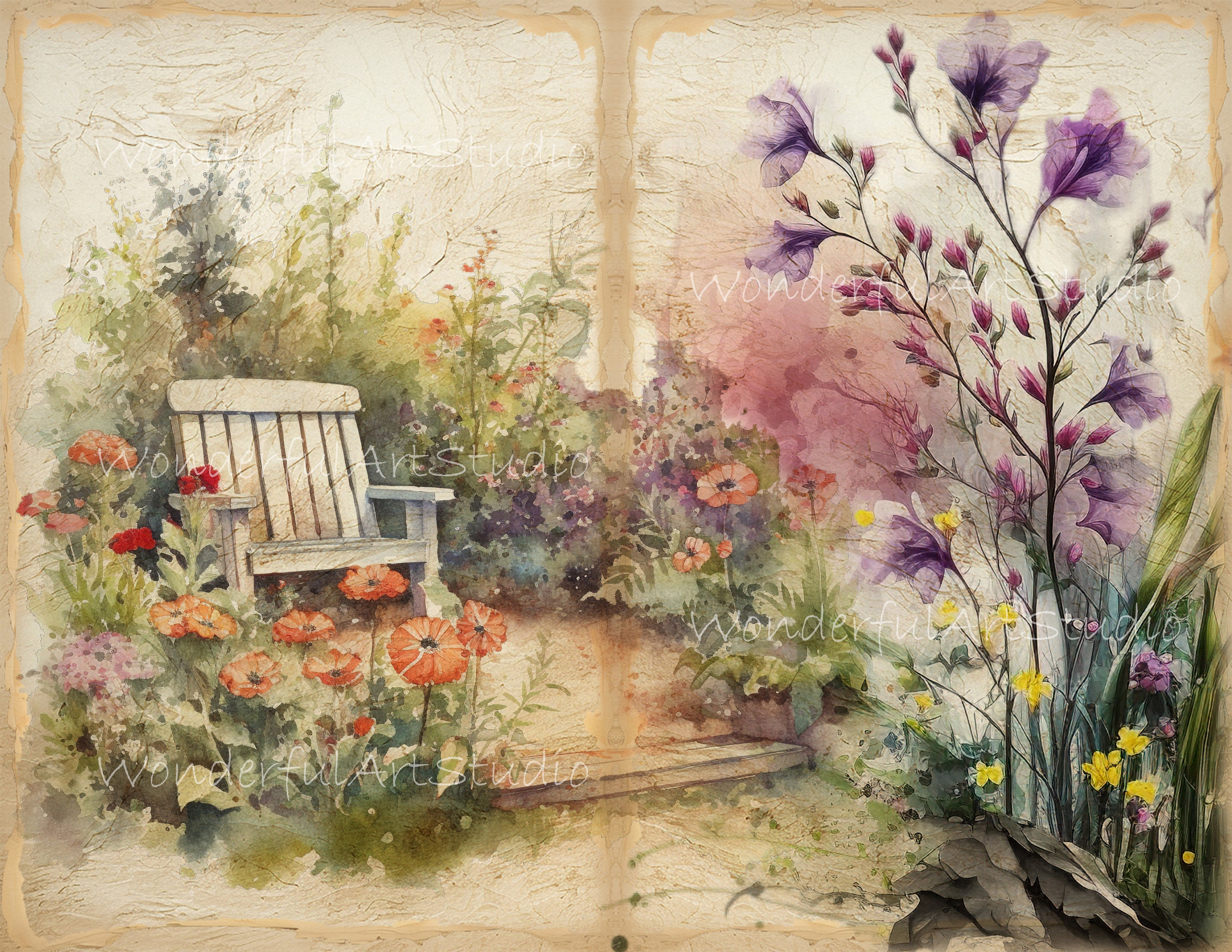 Flower Garden Junk Journal Pages, Digital Scrapbook Paper Kit ...