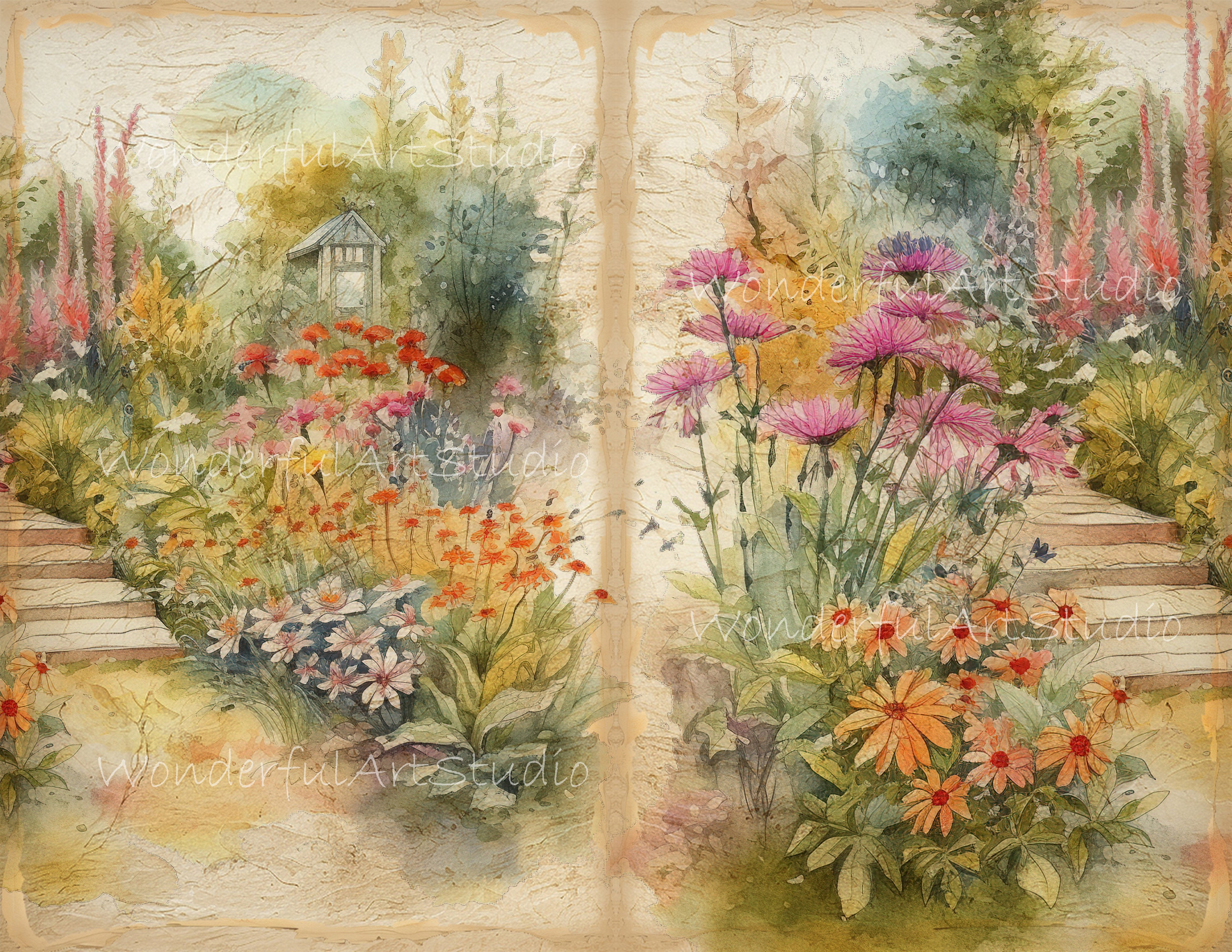 Flower Garden Junk Journal Pages, Digital Scrapbook Paper Kit ...