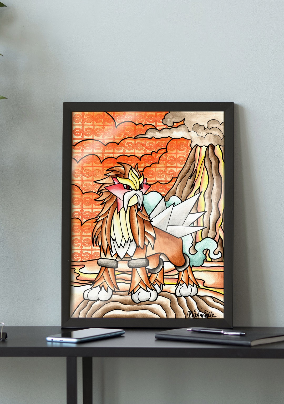 Entei Stained Glass Window in Watercolor - Etsy