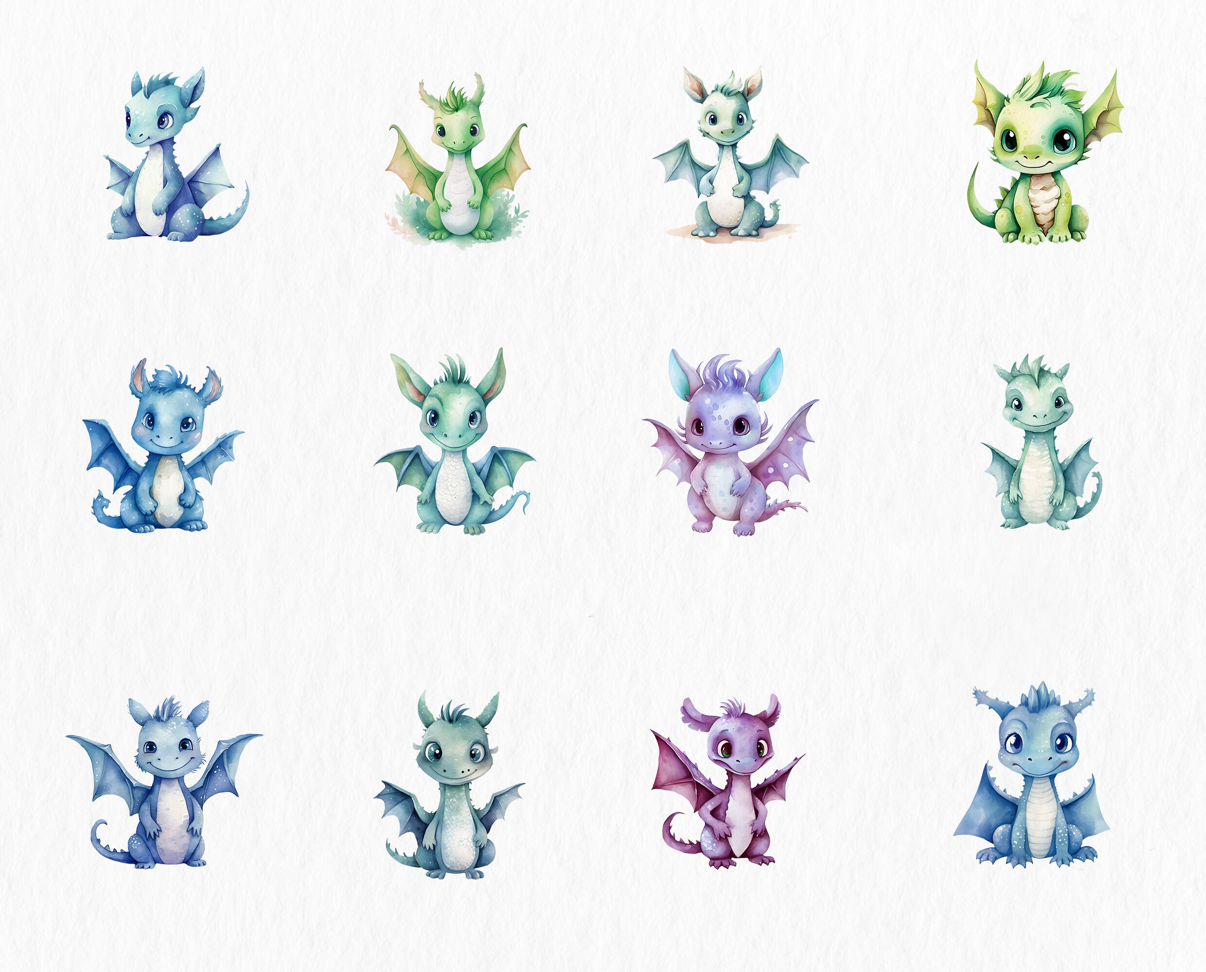 Baby Dragons Watercolor Clipart Dragons and Castles Nursery - Etsy