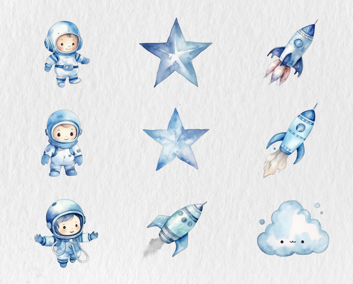 Baby Astronaut Watercolor Clipart, Space Watercolor, Spaceship, Rocket ...