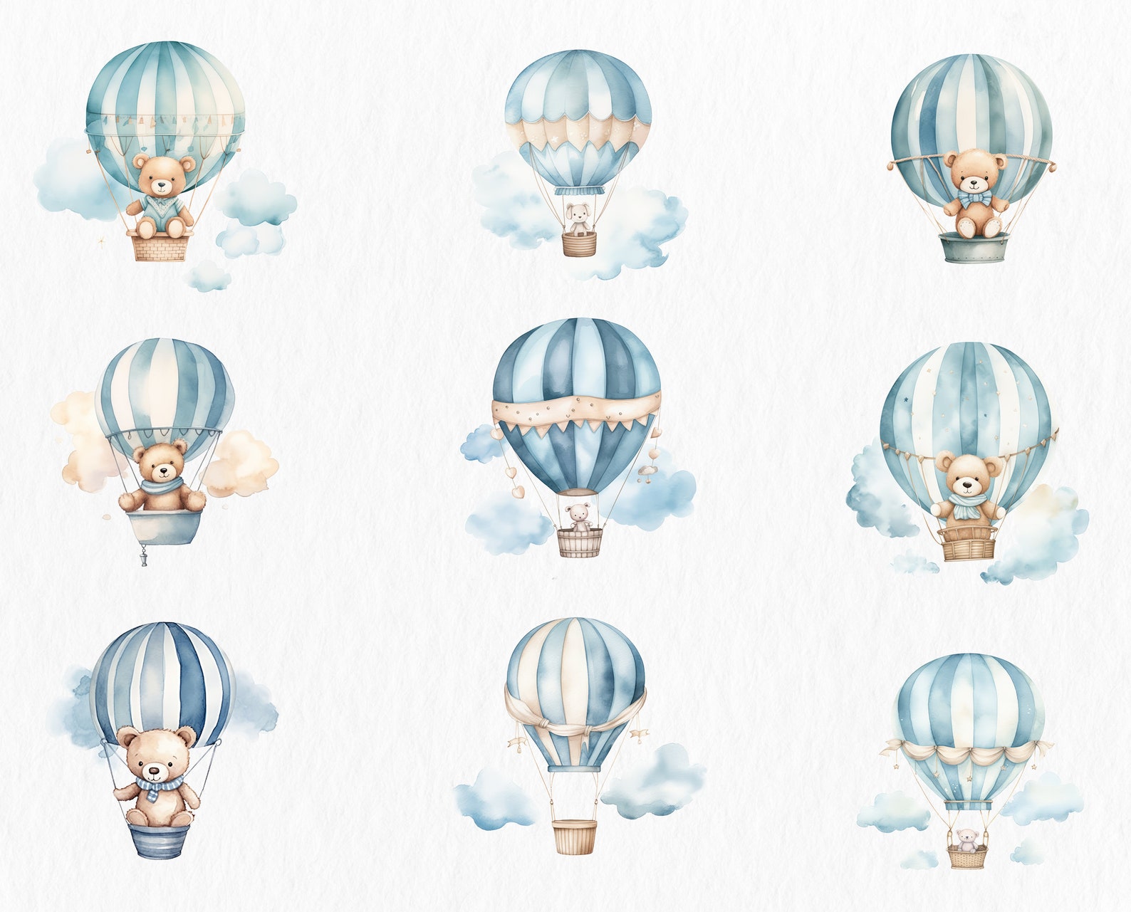 Air Transports Watercolor Clipart, Planes, Hot Air Balloons, Baby Wall ...