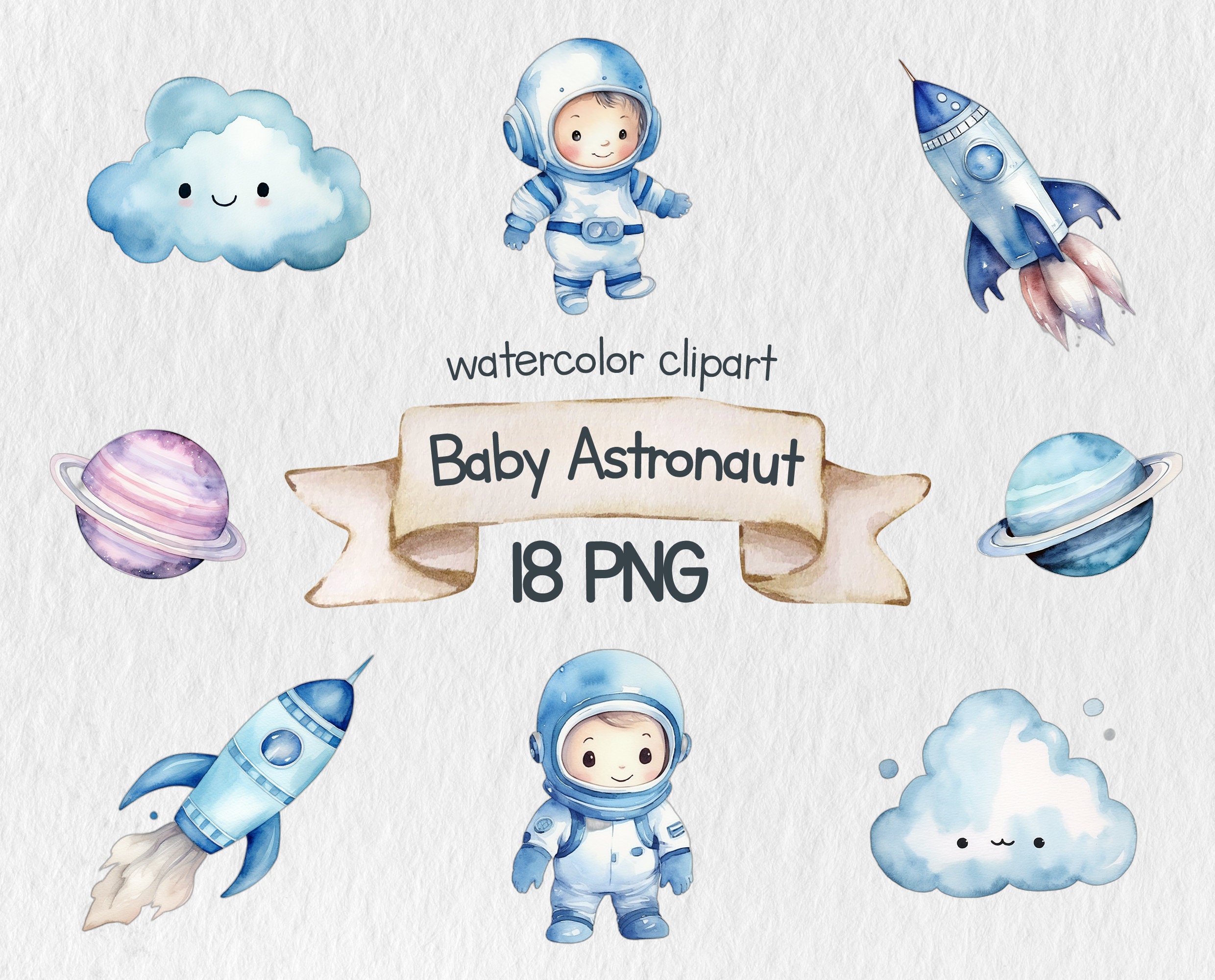 Baby Astronaut Watercolor Clipart, Space Watercolor, Spaceship, Rocket ...