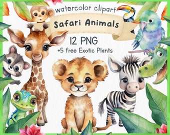 Cute Safari Animals Clipart, Baby Jungle Animals, Nursery Decor, Baby ...