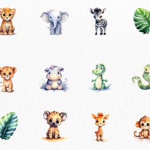 Cute Safari Animals Clipart, Baby Jungle Animals, Nursery Decor, Baby ...