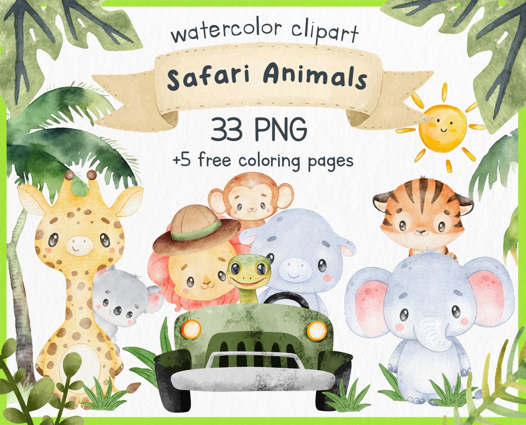Baby Safari Animals Watercolor Clipart, Jungle Animals Clipart, Nusery ...