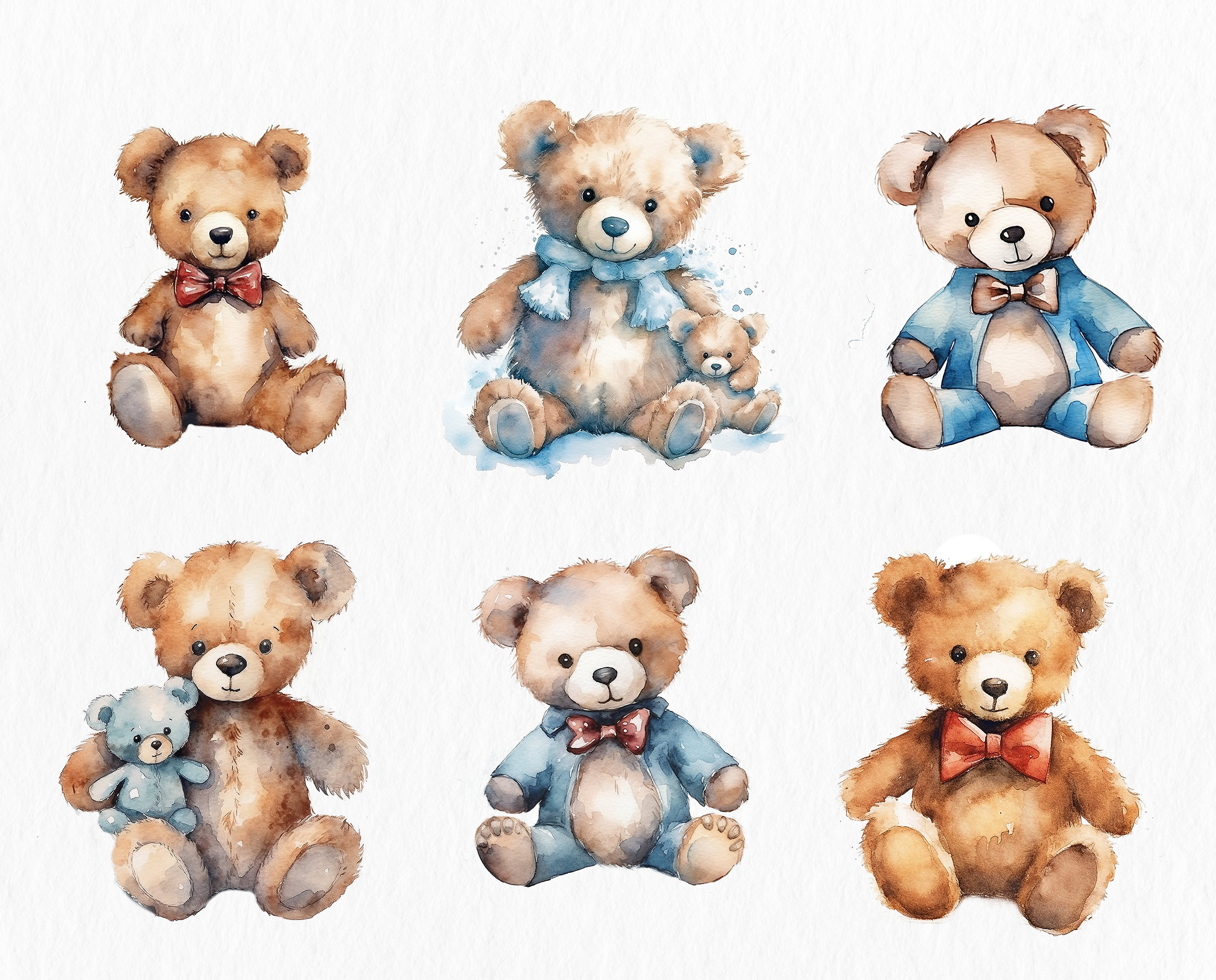 12 Teddy Bears Watercolor Clipart Cute Bear Baby Shower - Etsy