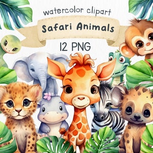 Cute Safari Animals Clipart, Baby Jungle Animals, Nursery Decor, Baby ...
