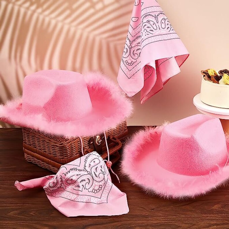 Feathered Pink Cowboy/cowgirl Hat With Pink Bandana. - Etsy