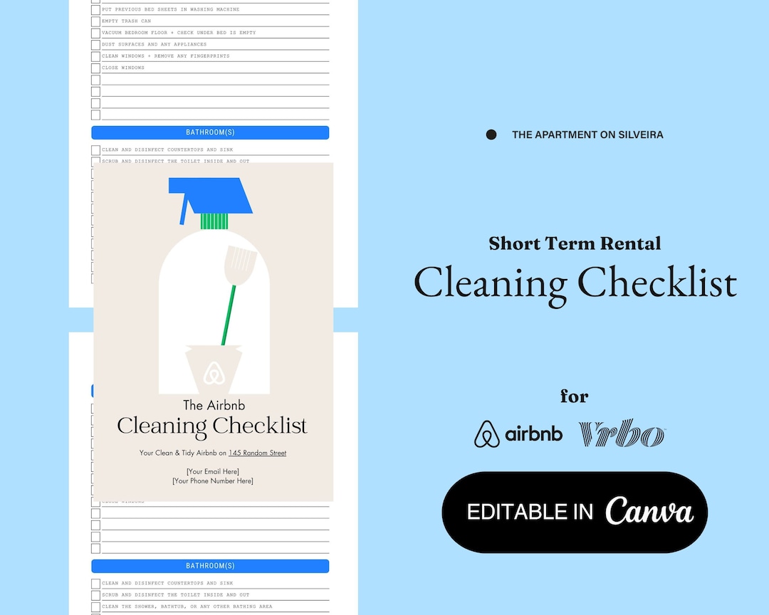 Airbnb Cleaning Checklist | Vrbo, STR, Editable Canva Template ...
