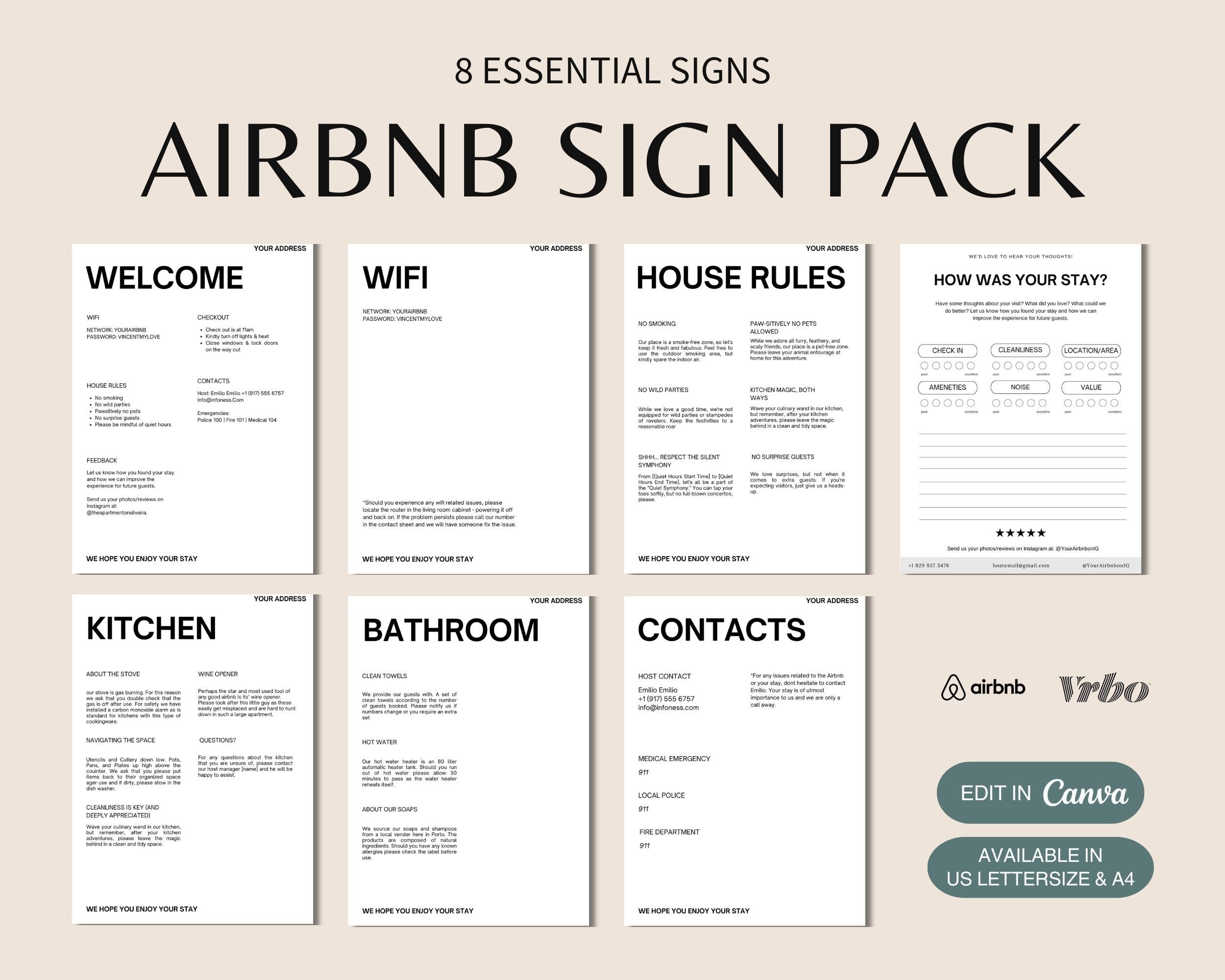 Airbnb Sign Bundle Template | Airbnb Signage | Printable | Canva ...