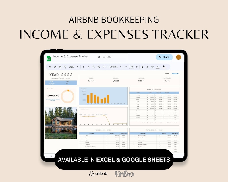 Airbnb Income and Expense Spreadsheet | Bookkeeping | VRBO | Income ...