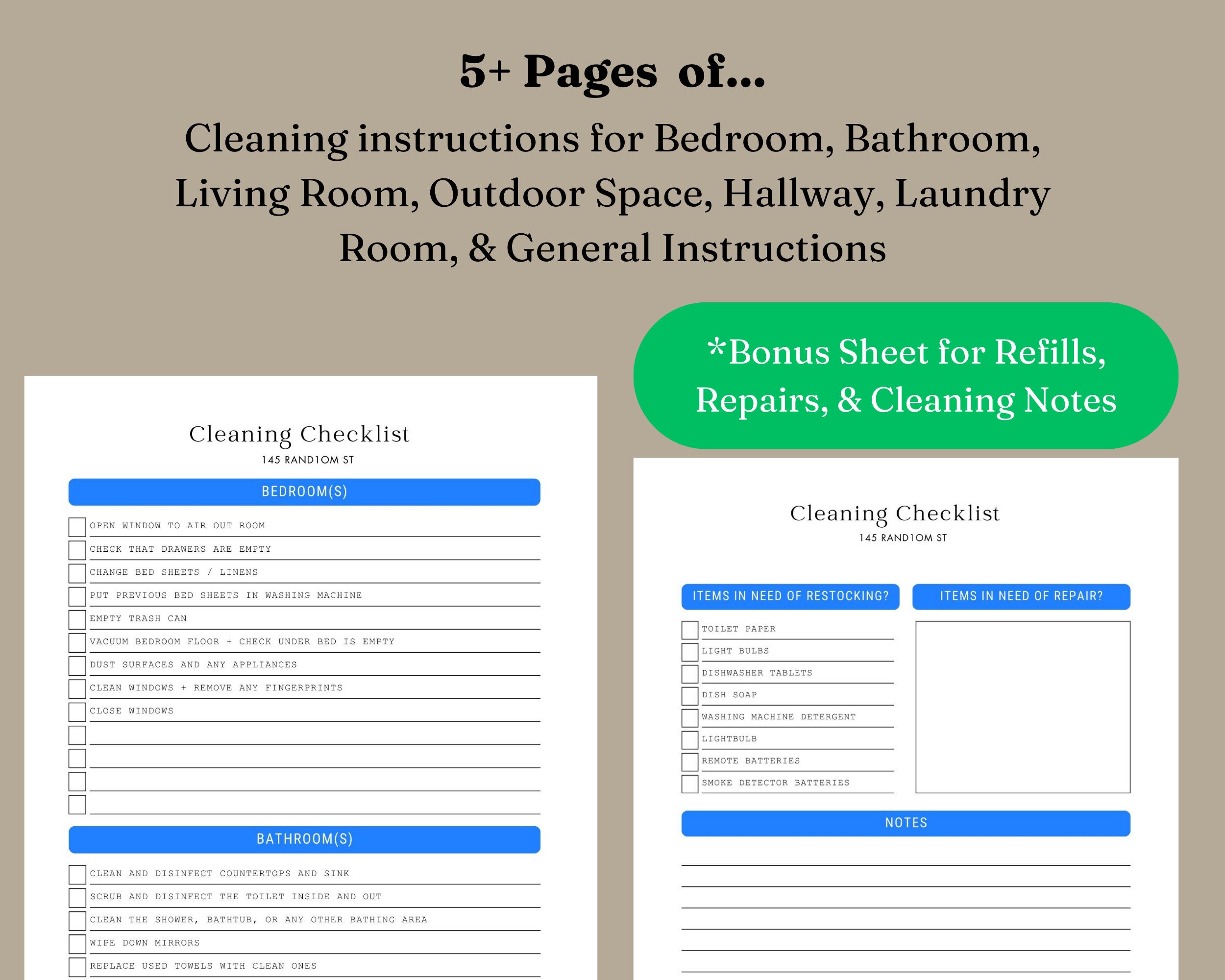 Rental Cleaning Checklist | Printable Canva Template for Housekeeping ...
