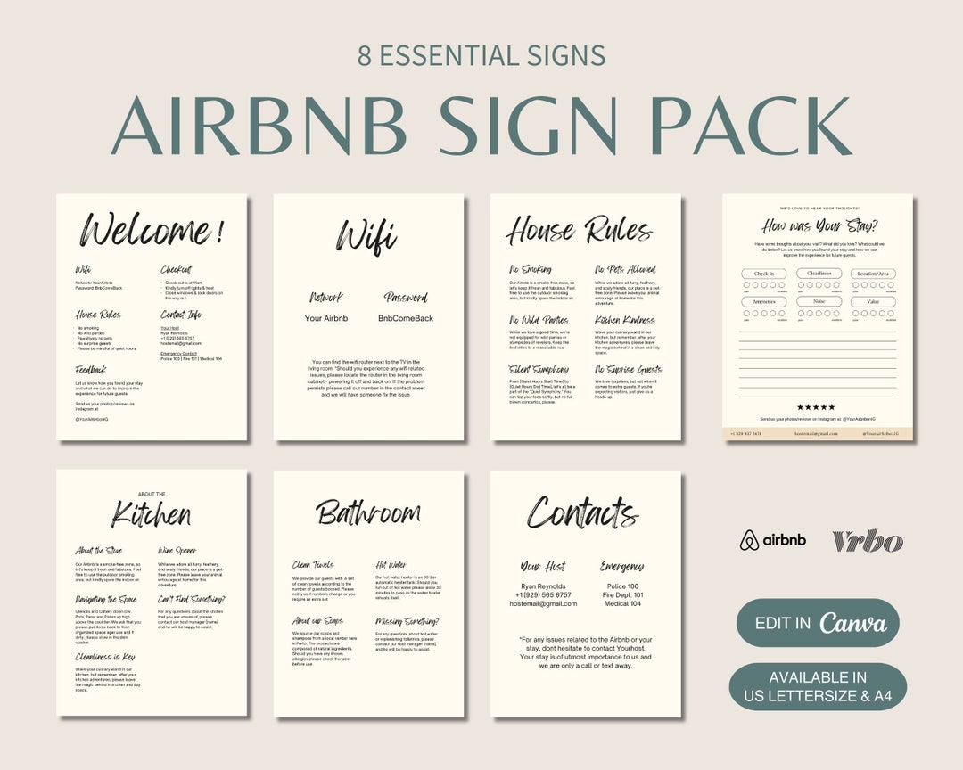 Airbnb Sign Bundle Template | Airbnb Sign | Printable Welcome Sign ...