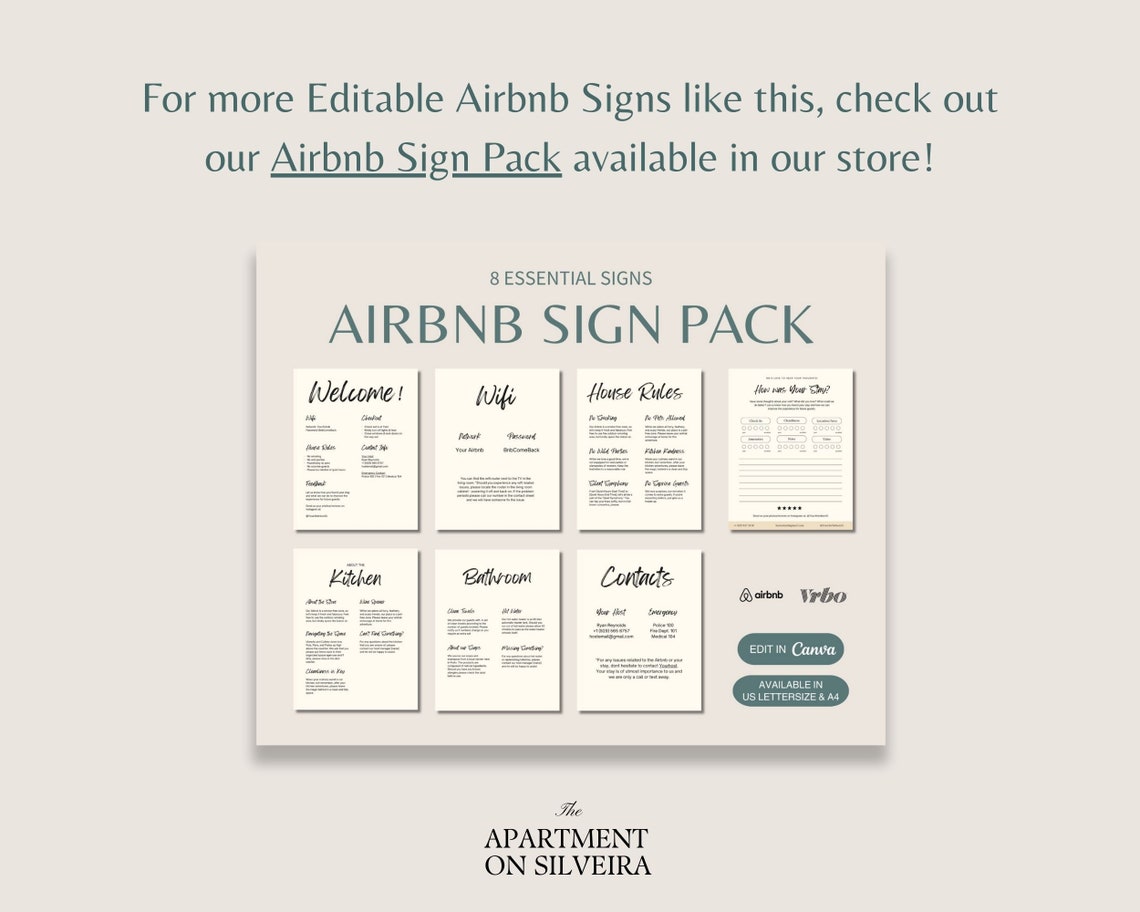 Printable and Editable Airbnb Welcome Sign | Vacation Rental Rental ...