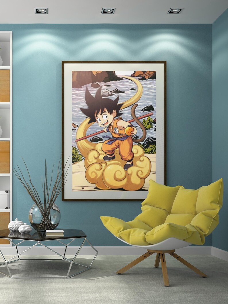 Dragon Ball Daibouken Vintage Poster Goku Soaring on Nimbus Cloud ...
