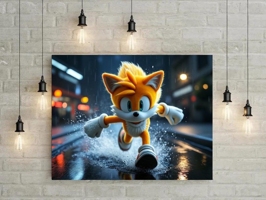 Canvas Wall Art, Tails the Fox Retro Gaming Decor Poster, Sonic Fan Art ...