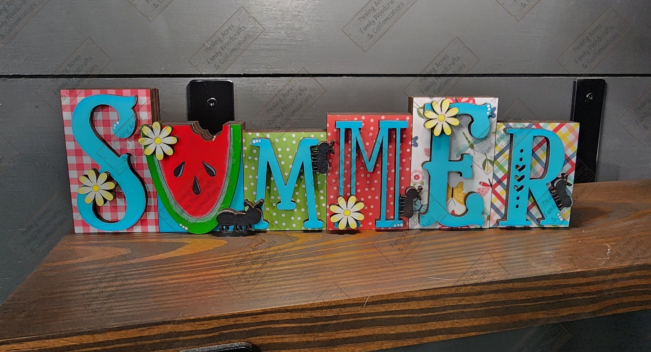 SUMMER Chunky Shelf Sitter Mantel Decor Standing Wood Sign Gift Summer ...