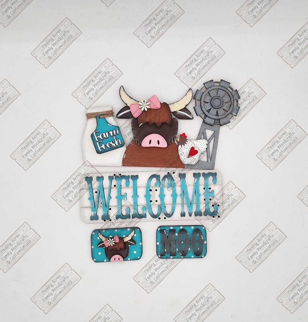 Interchangeable Highland Cow Moo Set Farmhouse Truck Holiday Seasonal ...