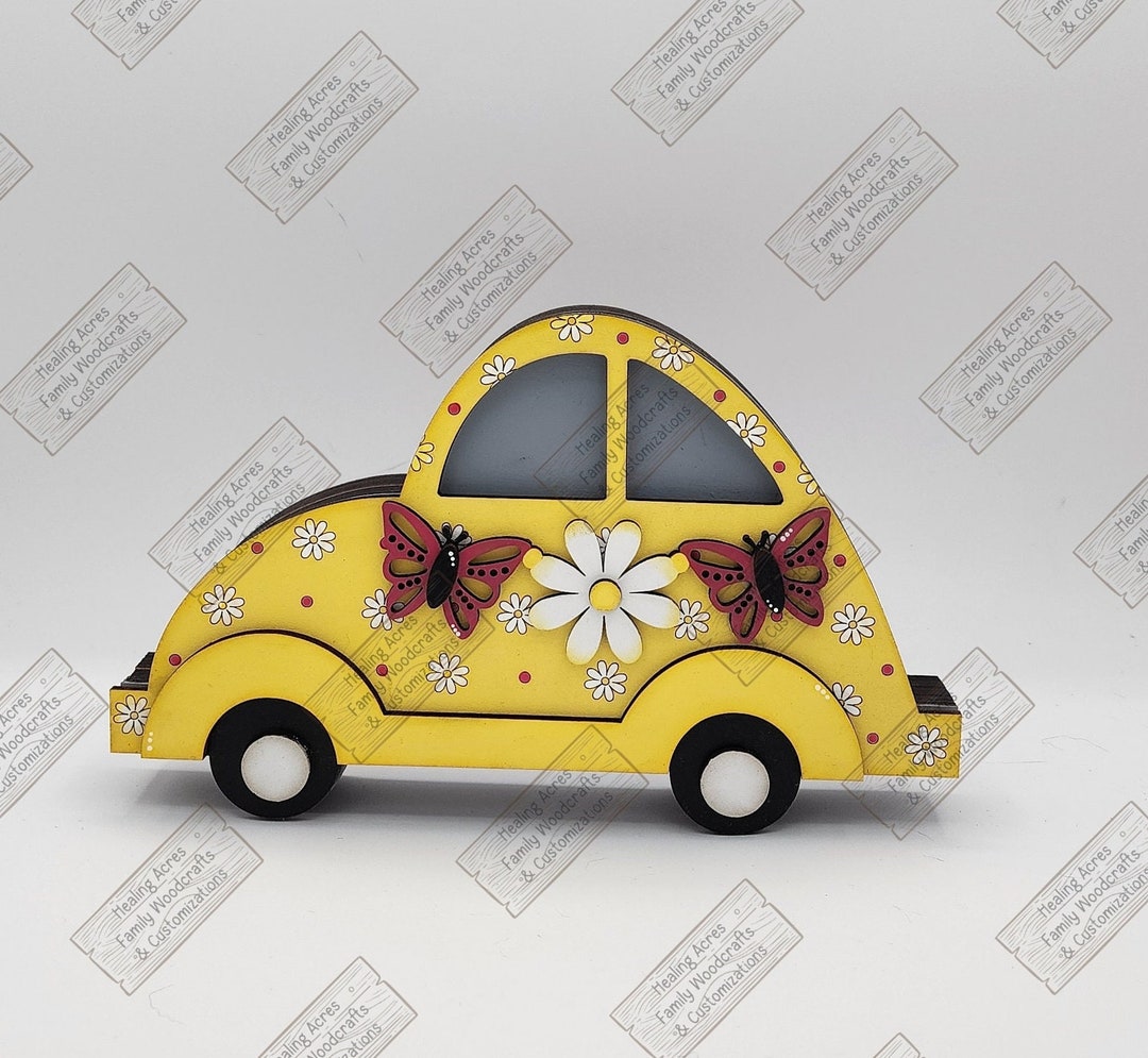 Interchangeable VW Bug DAISY & BUTTERFLY Standing Painted Car Farmhouse ...