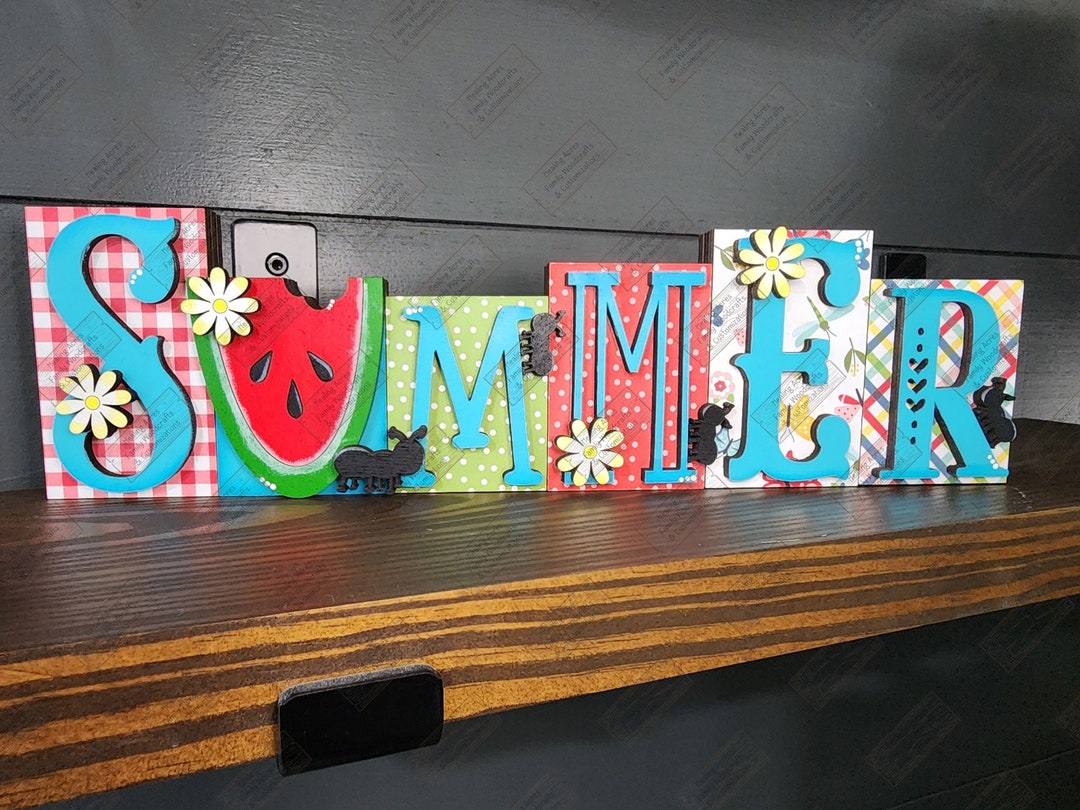 SUMMER Chunky Shelf Sitter Mantel Decor Standing Wood Sign Gift Summer ...